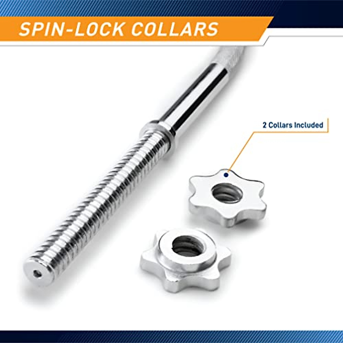 Marcy Threaded Chrome Steel Curl Bar with Collars for All Standard Plates Free Weightlifting Accessory for Home Gym TCB-48R