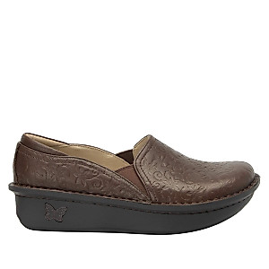 Alegria Women's Debra Cocoa Bloom Comfort Slip On Leather Clog 6-6.5 M US