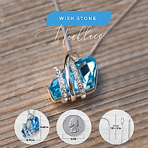 Leafael Wish Stone Pendant Necklace with Aquamarine Blue Birthstone Crystal for March and December, Silvertone, 18" + 2" Chain