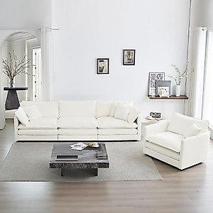 Neylory Oversized Modular Sectional Chenille Fabric Sofa Set,Extra Deep Seat Cloud Couch, Modular Sectional Couch,115 inch Width,3 Seat Modular Sofa Beige
