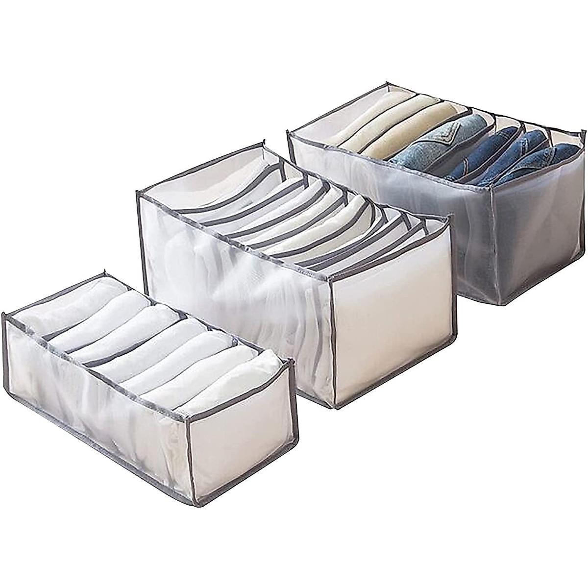 Flocovers Wardrobe Clothes Organizer（2PCS）- Washable Drawer Dividers for Clothes - Pants, Jeans, T Shirt Organizer for Drawer - Folded Closet Organizers (GRAY, 3 Pack -Leggings-Jeans-T-shirts)