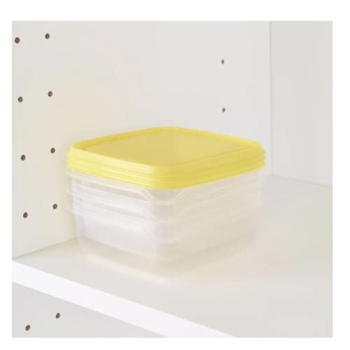 IKEA PRUTA Food Storage Square 14x14x2.25 Container 20 oz, 6 Pack BPA-Free Plastic Clear Container, Yellow lid