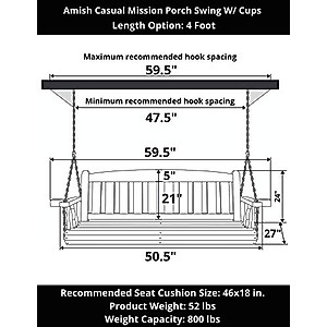 Amish Casual Heavy Duty 800 Lb Mission 4ft. Treated Porch Swing with Cupholders - Cedar Stain