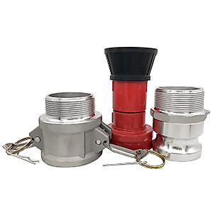 SpringSpray 2" NPSH Heavy-Duty Industrial Fire Hose Nozzle with 2 x Aluminum 2 inch Camlock Fittings Couplings Fire Equipment Constant Flow Fog Nozzle