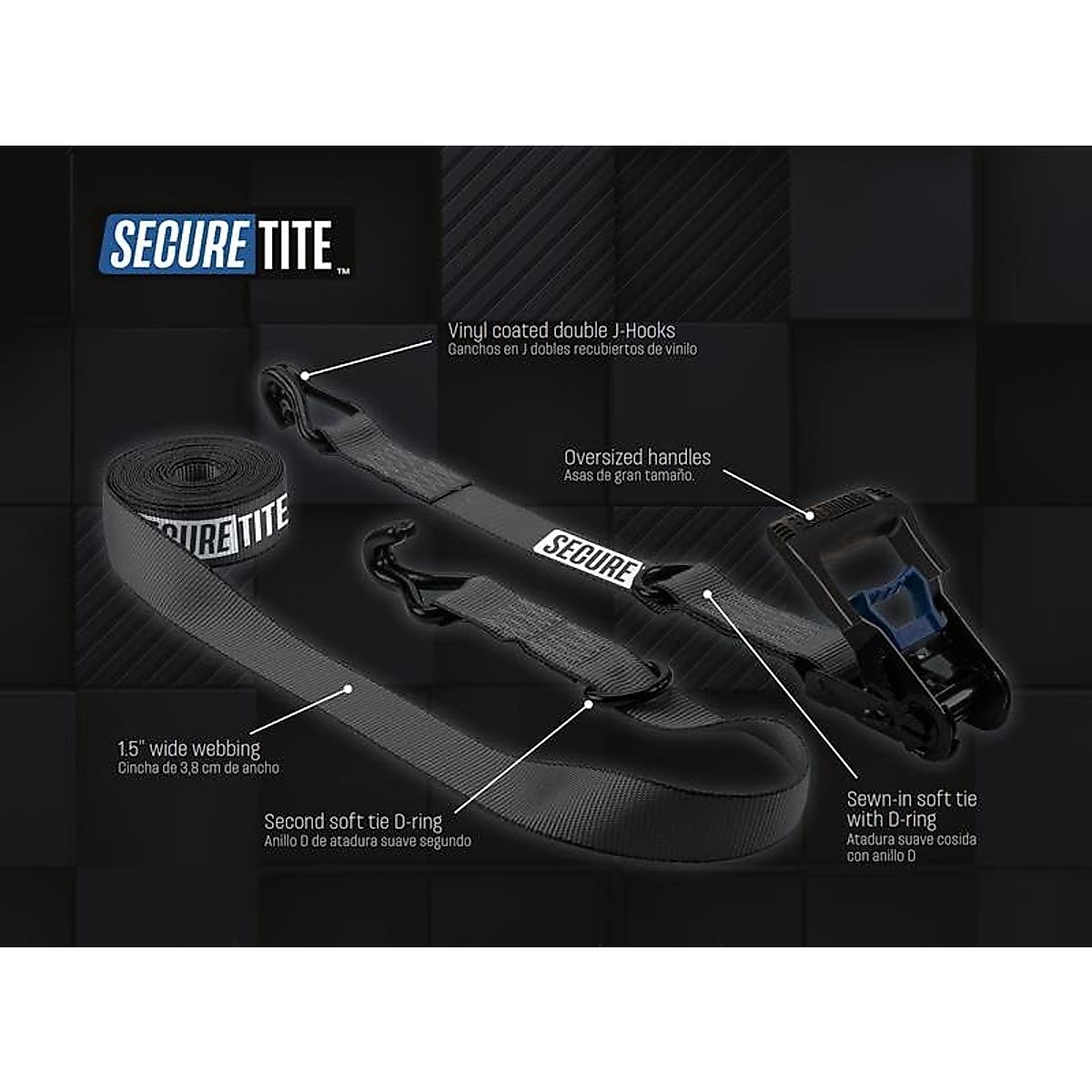 Secure Tite Ratchet Straps 4 Pack, Ratcheting Tie Down Straps with Hooks - 1-1/4” x 16’ Truck Tie Down Straps – Vinyl Double J-Hooks, 1000 lbs. Working Load Limit, 3000 lbs. Break Strength