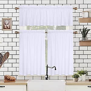 CAROMIO Tier Curtains 36 Inch Length, Embossed Textured Soft Microfiber Rod Pocket Short Cafe Kitchen Curtains Bathroom Window Curtains, White, 30" Wx36 Lx2