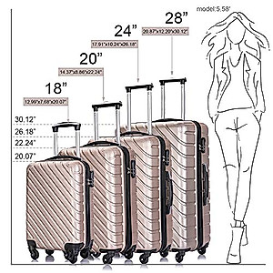 Apelila 5 Piece Hardshell Luggage Sets,Travel Suitcase,Carry On Luggage with Spinner Wheels Free Cover&Hanger Inside (Champagne Gold With Bag)