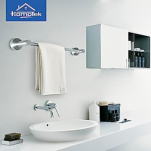 HOMOTEK Towel Bar Adjustable Bathroom Towel Holder, Towel Rod Size from 14 Inch to 24.5 Inch Single Towel Racks, Wall Mount Towel Rail, Towel Hanger Towel Hook for Bathroom, Kitchen(Brushed Nickel)