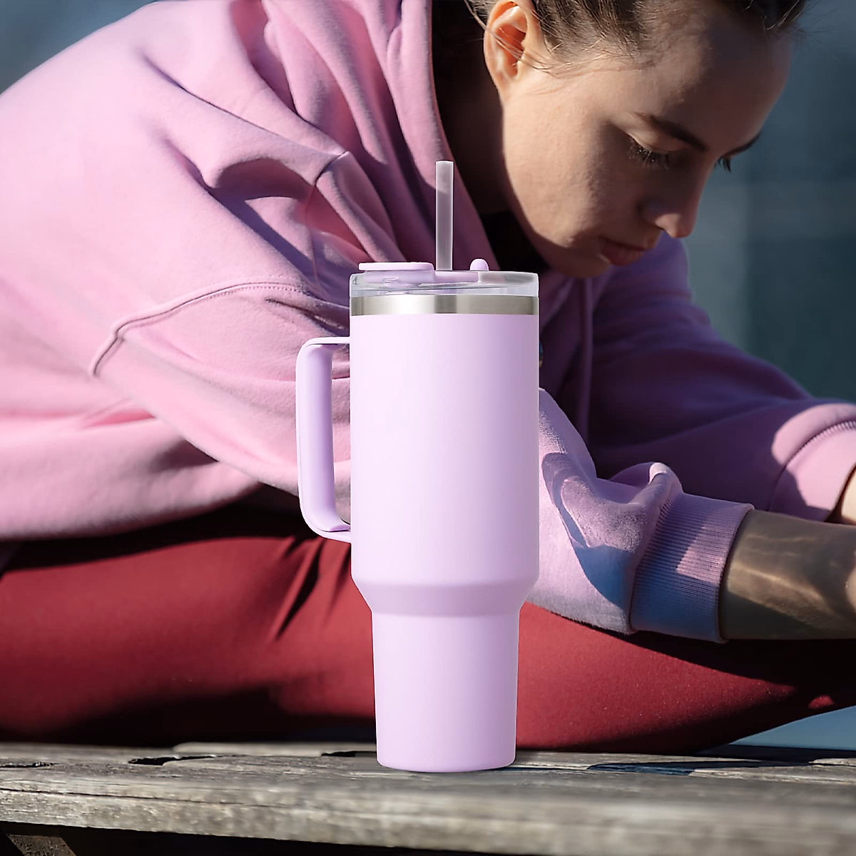 COKTIK 40 oz Tumbler With Handle and Straw Lid, 2-in-1 Lid (Straw/Flip), Vacuum Insulated Travel Mug Stainless Steel Tumbler for Hot and Cold Beverages,Easy to Clean (Lavender Purple)