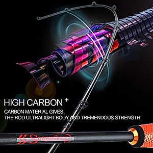 Sougayilang Ultralight Fishing Rod Reel Combos Portable Light Weight High Carbon 4 Pc Baitcaster Fishing Pole with Baitcasting Reel -1.8M Left Handed -Orange