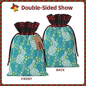 Allgobee Christmas Drawstring Gift Bags Rabbit-Flowers-Spring Buffalo Plaid Drawstring Bag Party Favors Bags