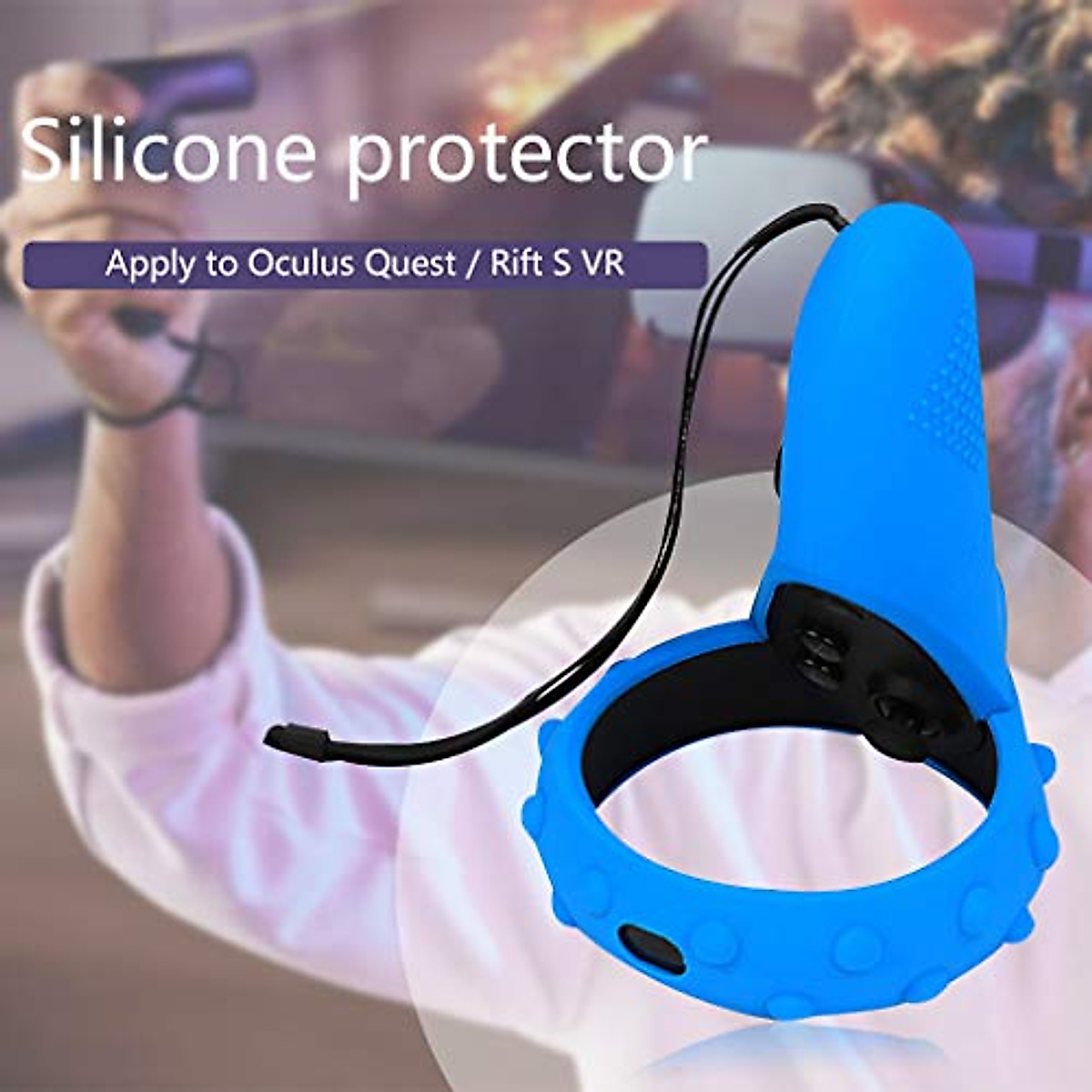 RINAMK 1 Pair Silicone Protective Dust Protective Ring Replacement for Controller for Oculus Oculus Quest/Rift S VR Controller, Blue