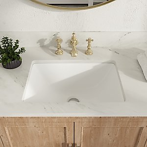 DeerValley DV-1U306 Ursa Undermount Bathroom Sink, 18'' x 13'' Vessel Sinks Rectangle Undermount Sink Modern White Ceramic Vanity Vessel Sink with Overflow