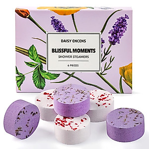 DAISY ENCENS Aromatherapy Shower Steamers for Home Spa Relaxation, 6 Pack Shower Bath Bombs with Pure Essential Oils, Moisturizes Skin, Self Care and Pampering Gifts for Her, Lavender, Rose