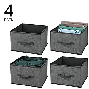 mDesign Fabric Bin for Cube Organizer - Foldable Cloth Storage Cube - Collapsible Closet Storage Organizer - Folding Storage Bin for Clothes and More - Lido Collection - 4 Pack - Charcoal Gray/Black