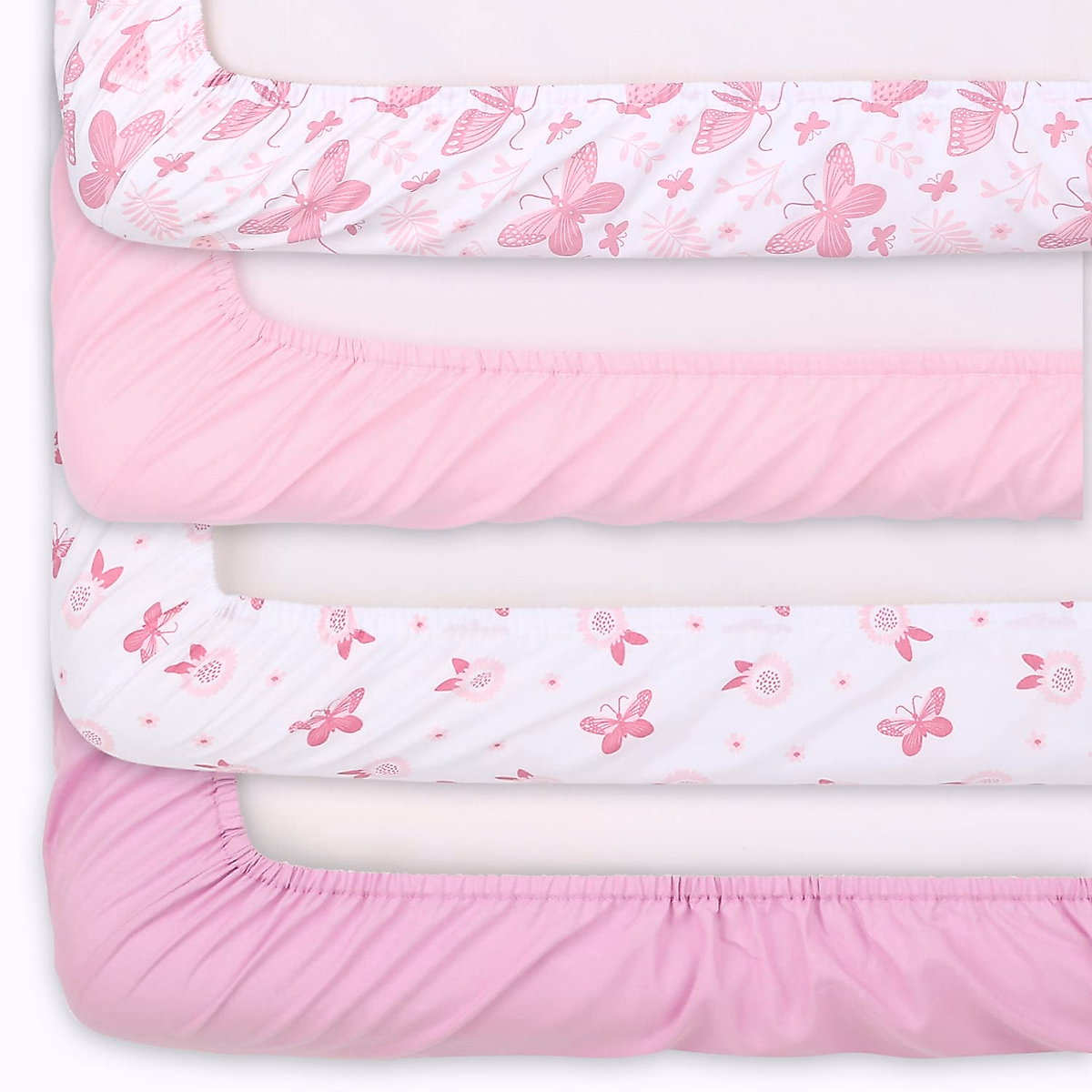 The Peanutshell Pink Butterfly and Floral Fitted Crib Sheets for Girls, 6 Pack