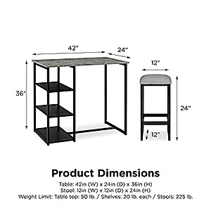 MFCHY 3 Piece Metal Bar Set with Faux Concrete Top Table and Upholstered Stools Kitchen Furniture Set