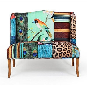 Benjara, Multicolor Benzara Vesta Bird Collage Print Settee