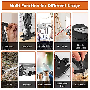 16 in 1 Multitool Hammer, 21 Tools Camping Accessories, Portable Survival Gear with Durable Sheath, 5-in-1 Function with Fire Starter, Gifts for Men