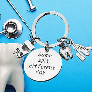 Infinity Collection Dental Keychain, Same Spit Different Day Dental Hygienist Jewelry Gift for Men & Women, Dental Assistant Accessories, Floss and Tooth Charm Keychain