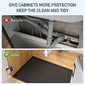 WOJIUBUXIN Under Sink Mat for Kitchen Waterproof 34" x 22" Flexible Silicone Sink Protector Mat for 36" Cabinet Black Kitchen Under Sink Drip Tray with Unique Drain Hole,Hold up to 3.3 Gallons Liquid