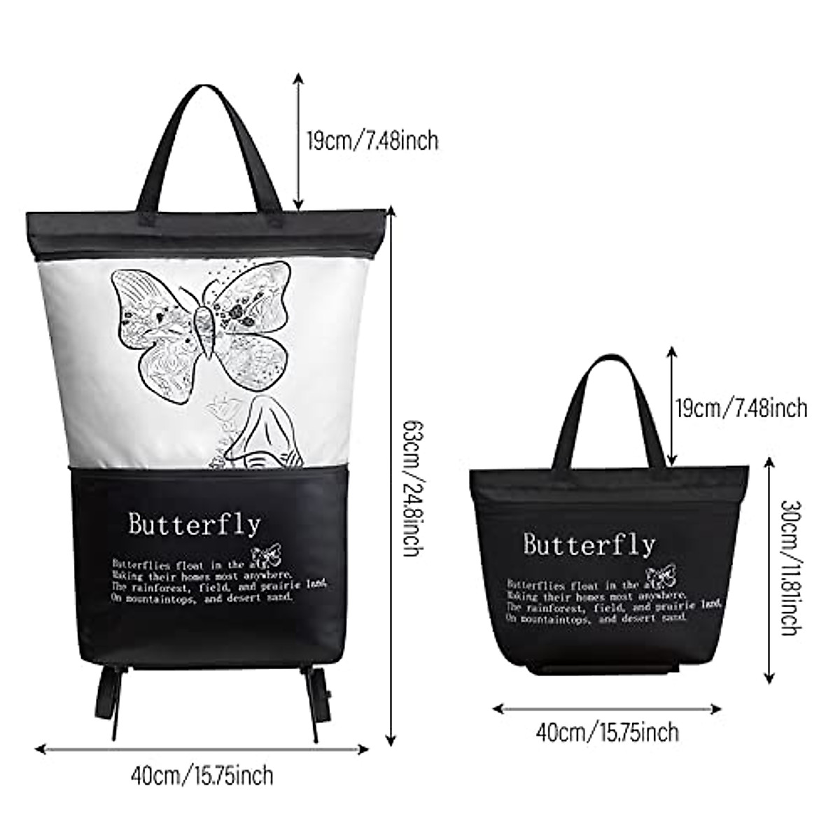 BESUNTEK Shopping Bag with Wheels Foldable Trolley Bags Collapsible Reusable Grocery Cart for Travel Shopping Home Kitchen Supermarket