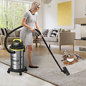 Stanley Wet/Dry Vacuum, 5 Gallon, 4 Horsepower, Stainless Steel Tank - Silver+yellow+black - SL18130