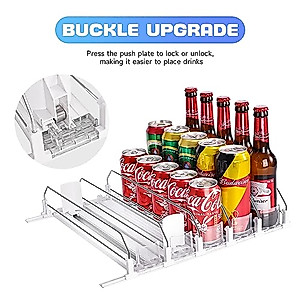 LAKIX Drink Organizer for Fridge, Self-Sliding soda Can Dispenser for Refrigerator and Adjustable Width, 12oz to 20oz holds 25+ Cans(5 Rows, 38 CM)