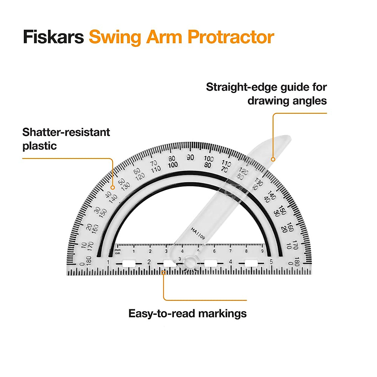 Fiskars 12-95400J Back to School Supplies, Protractor Swing Arm Clear, Color Received May Vary
