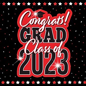Congrats Grad Class of 2023: Graduation Party Guest Book, Black and Red Design, Fill in Layout to Write Advice and Well Wishes for Graduate