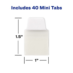 Avery Mini Ultra Tabs, 1" x 1.5", 2-Side Writable, White, 40 Repositionable Tabs (74788)