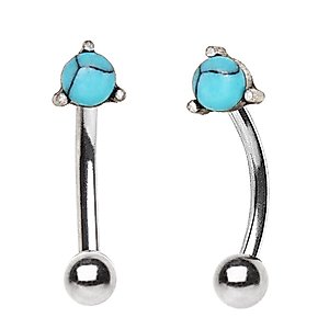 Amelia Fashion 16 Gauge Curved Ball and Turquoise Curved Eyebrow Ring 316L Surgical Steel (Sold Individually) (Silver & Turquoise)