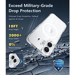 FNTCASE for iPhone 16 Case: Clear Magnetic Military Grade Drop Protection Anti Yellowing Slim Case - Rugged Shockproof Protective Transparent Cell Phone Cover(Clear)