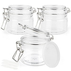 3 Pack 220ml/7.4oz Plastic Storage Jars Clear Bottles Wide Mouth Canning Jar Multi-Purpose Container with Lids&Inner Liners for Kitchen Home