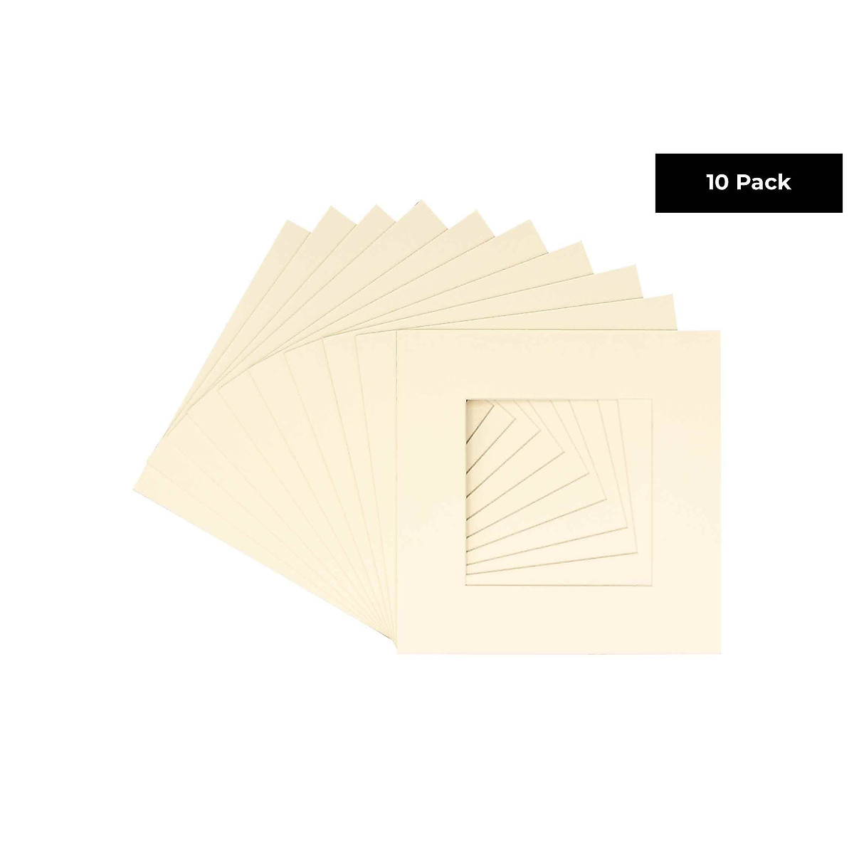 CountryArtHouse Textured Cream Acid Free 10x10 Square Picture Frame Mat with White Core Bevel Cut for 6x6 Pictures - Fits 10x10 Frame - Pack of 10 Matboards