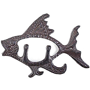 Grace Home Set of 2 Cast Iron Rustic Fish Designed Wall Hanger Outdoor Metal Wall Hooks Keys Towels Wall Holder Mounted Heavy Duty Decorative Nautical Gift Idea (Fish)