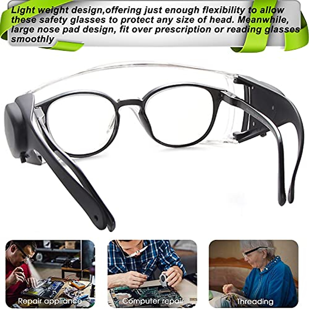Anti Fog Safety Glasses With Lights For Women And Men - Night Work Goggles Over Eyeglasses , Anti Scratch Clear Lens Rechargeable Use In The Lab, Shooting, Welders, Woodworking