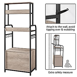 Yaheetech 4-Tier Kitchen Bakers Rack with Storage Cabinet and Hutch, Microwave Oven Stand Coffee Bar Pantry Cabinet with 8 S Hooks, Freestanding Kitchen Shelves Spice Rack, Gray