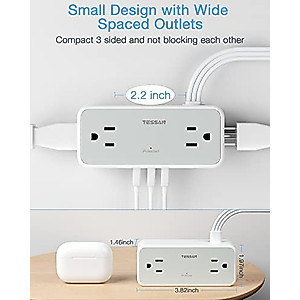 Ultra Thin Flat Extension Cord, TESSAN Surge Protector Flat Plug Power Strip 4 Wide Spaced AC Outlets 3 USB, 900 Joules 5FT Extension Cord for Home Office Dorm