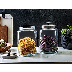 KooK Glass Large Kitchen Canister Set, Food Storage Containers, Bathroom Jars, Airtight Lids, 3.7 Liters.98 gallons, Set of 2 (Stainless Steel)