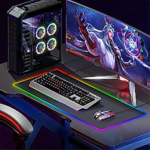 RGB LED Gaming Mouse Pad - Large Pad RGB Gaming Mat with Easy to Clean Waterproof Surface - Anti-Slip Rubber Base Abstract Art Hexagon Honeycomb 11.81"x27.56"