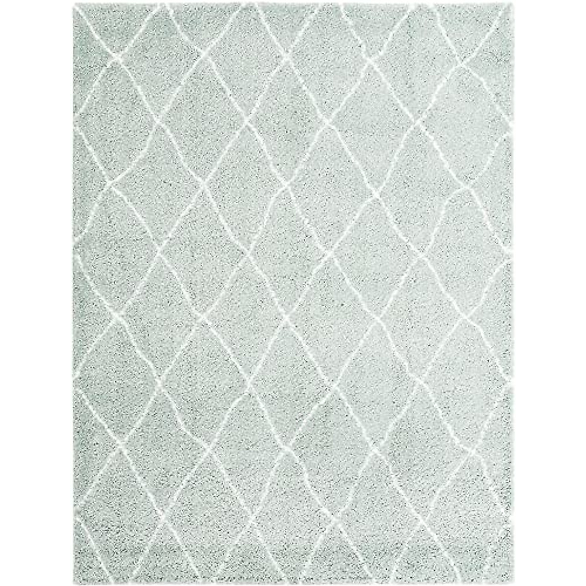 Unique Loom Rabat Shag Collection Area Rug - Trellis (9' x 12' Rectangle, White Cyan/Ivory)