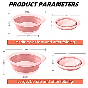 Iimin 5L Multifunctional Foldable Washbasin Collapsible Portable Wash Basin Dishpan Outdoor Travel Portable Washbasin for RV, Camping, Marine, BBQ（2Pack，Pink）