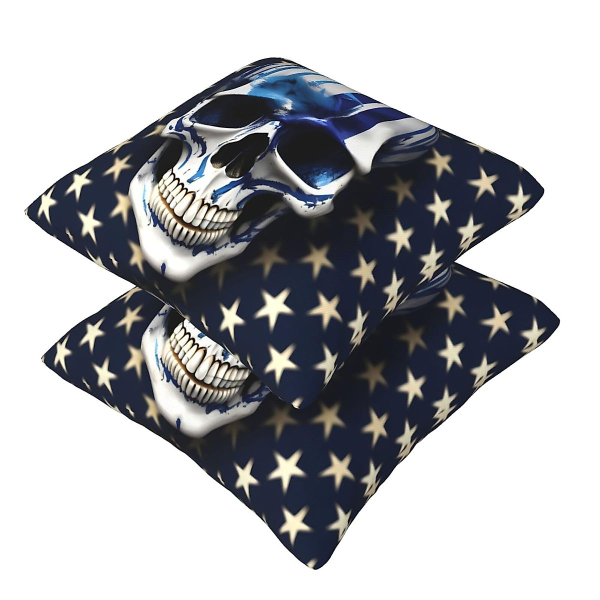 Blue Stripe Stars Skull Square Throw Pillow Covers - Set of 2 Pillow Covers Home Decor for Couch,Bed,Sofa,Bedroom,Car