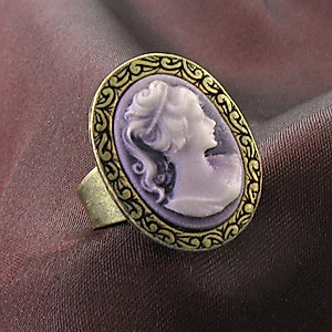 Soulbreezecollection Lavender Purple Cameo Ring Adjustable Size Band Women Lady Fashion Jewelry