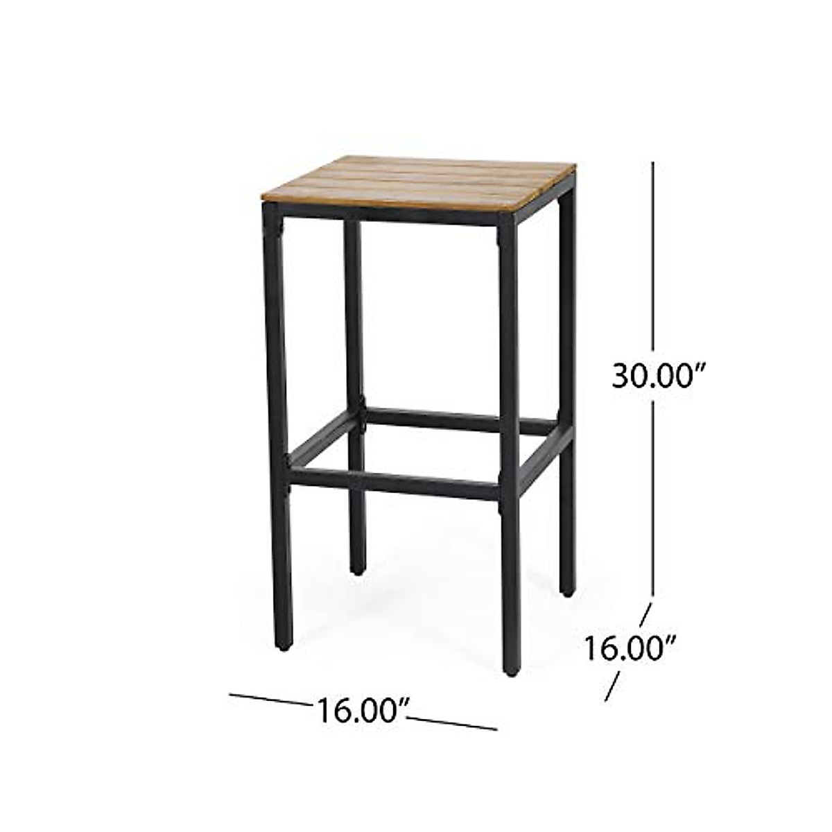 Christopher Knight Home Frieda Outdoor Modern Industrial Acacia Wood Bar Stools (Set of 2), Teak Finish + Black