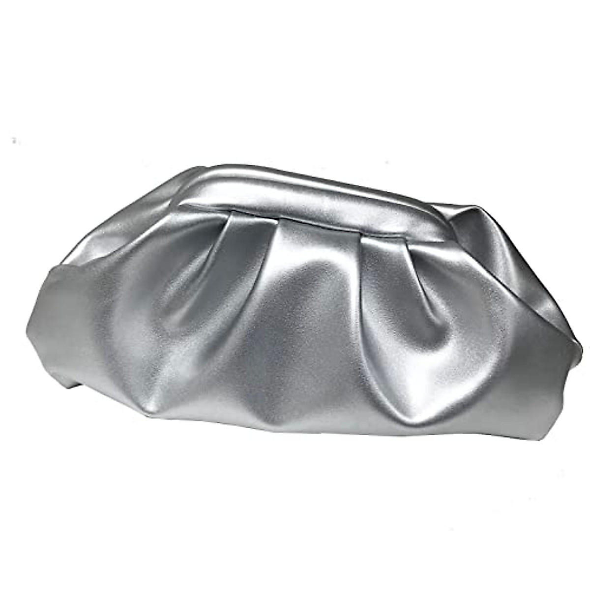 expouch Women Cloud Bag Slouchy Clutch Ruched Purse Weave Embossed with Gold Chain Shoulder Bag (Silver)