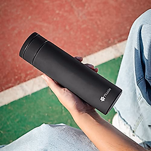 Flaskie Smart Flask (2nd Generation) | 17 Oz | BPA-Free Stainless Steel | Reusable Water Bottle | Replaceable Battery | Double Walled Vacuum Insulated | Keeps Hot for 15 Hrs, Cold for 24 Hrs (Black)