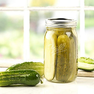 EASY-BUSY Kitchen Combo of Ball 32 oz.-Quart Clear Glass Mason Canning Jar, With EB White Food Storage Plastic Lids Set of 2, Wide Mouth Caps fit WM Ball & Kerr jars & Containers, Reusable, BPA Free,