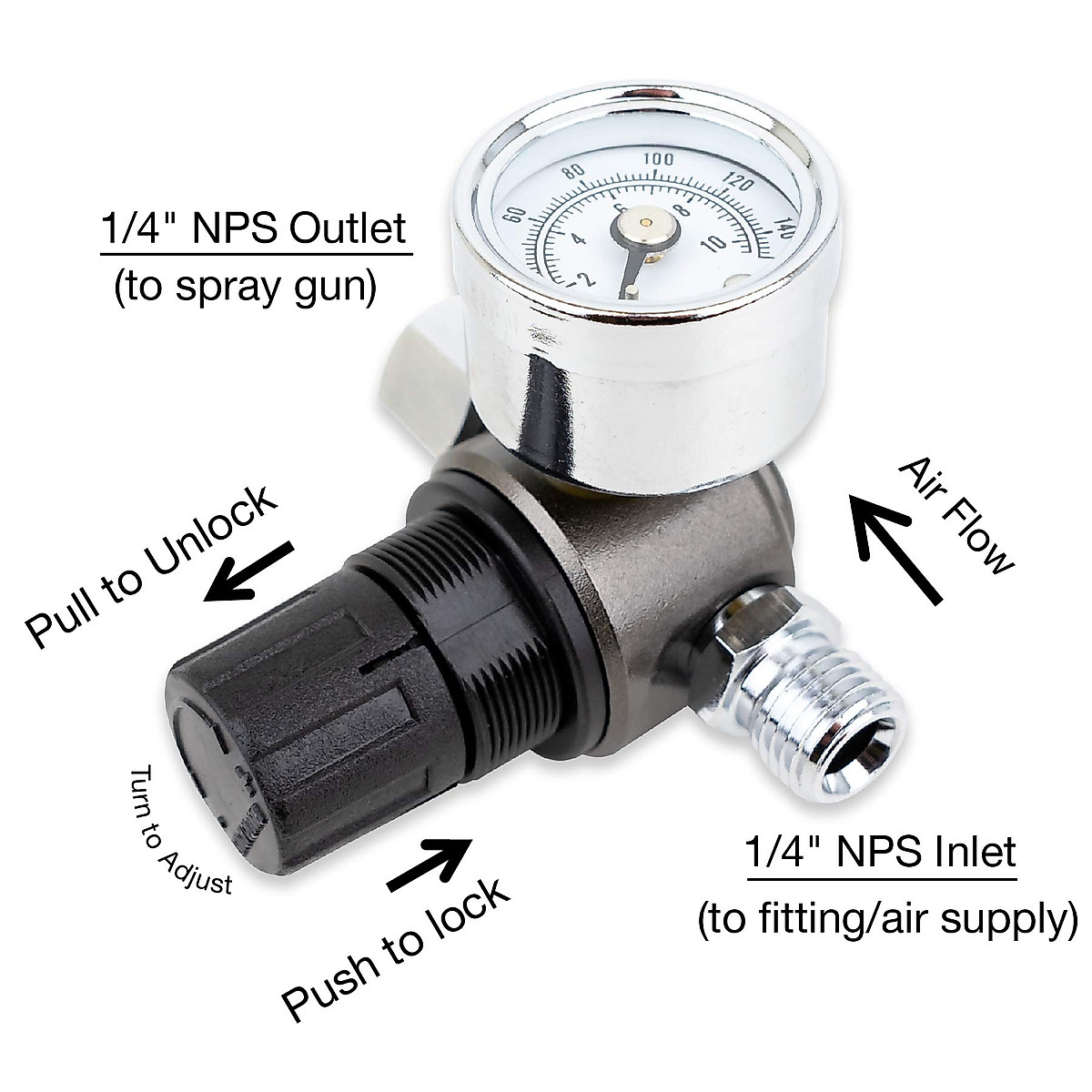 HVLP Spray Gun Air Regulator with Pressure Gauge and Diaphragm Control (Analog Pressure Gauge)